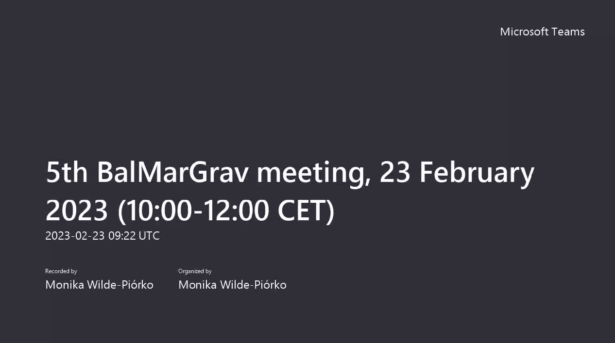 BalMarGrav: 5th on-line meeting - Interreg Baltic Sea Region
