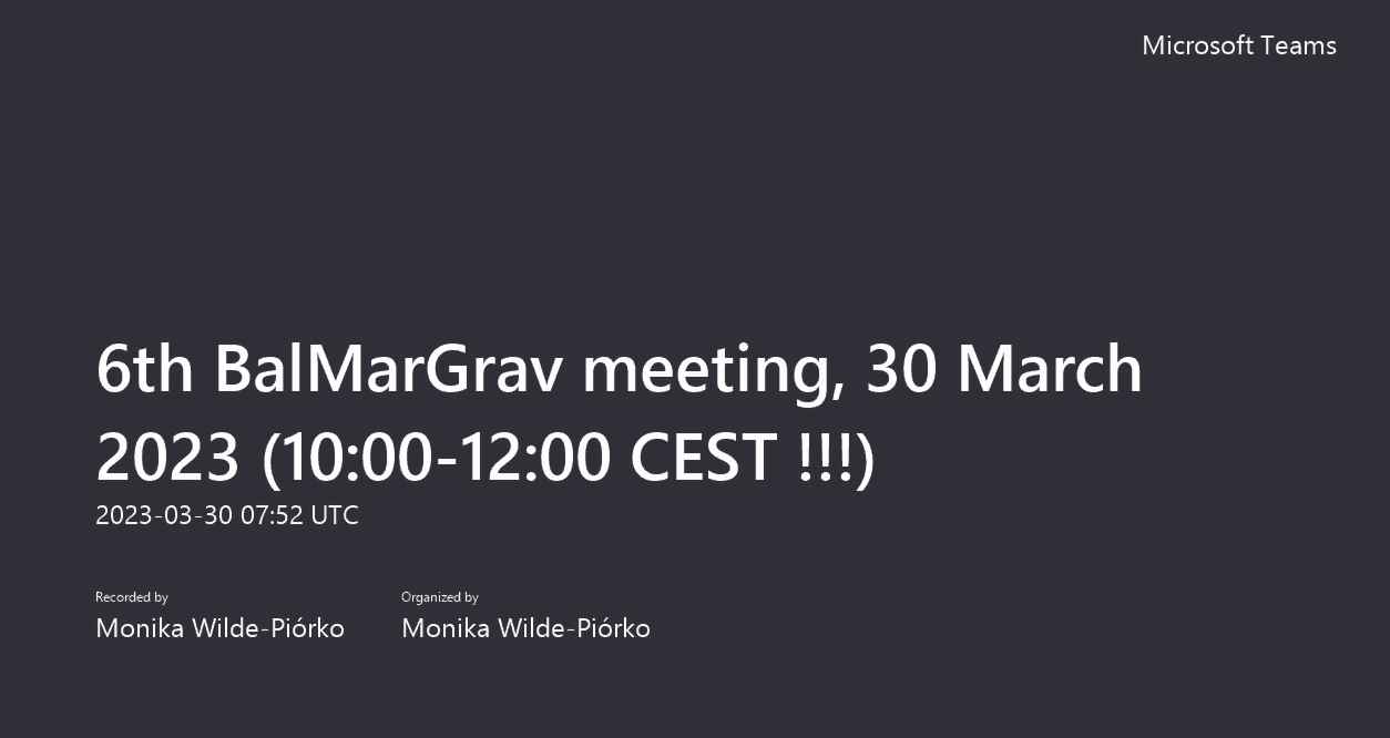 BalMarGrav: 6th on-line meeting - Interreg Baltic Sea Region